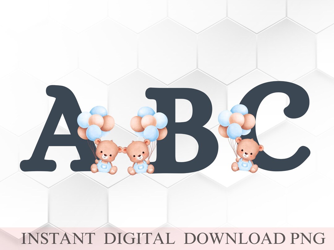 Blue Animal Alphabet PNG, Baby Bear Birthday Initials Baby Bear ...