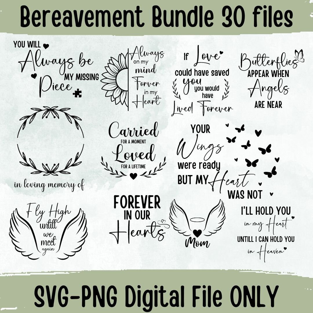 Memorial Svg Bundle, Bereavement Svg, Angel in Heaven Svg , Grief Svg ...