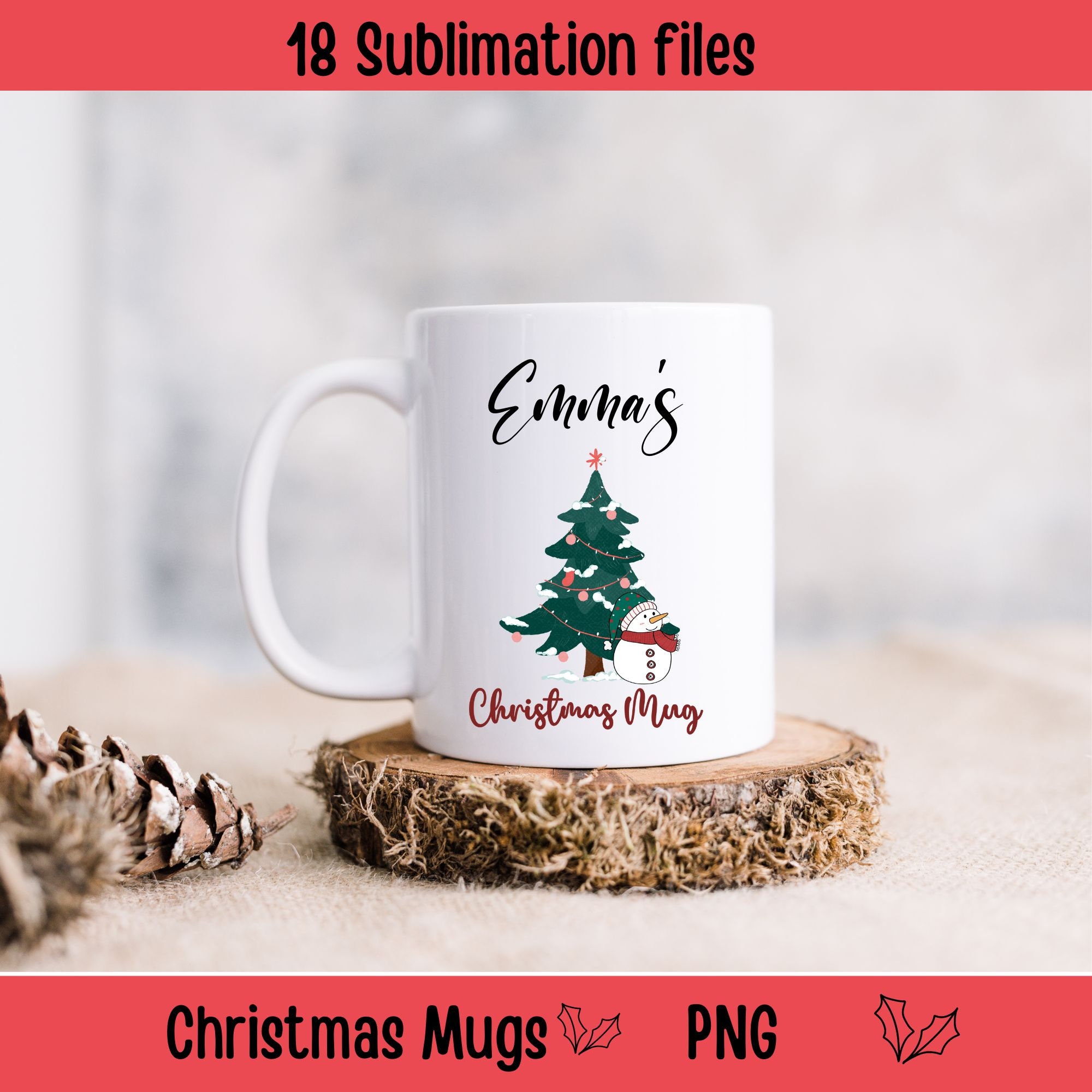 Sublimación de tazas de Navidad PNG, paquete de diseños de tazas de ...