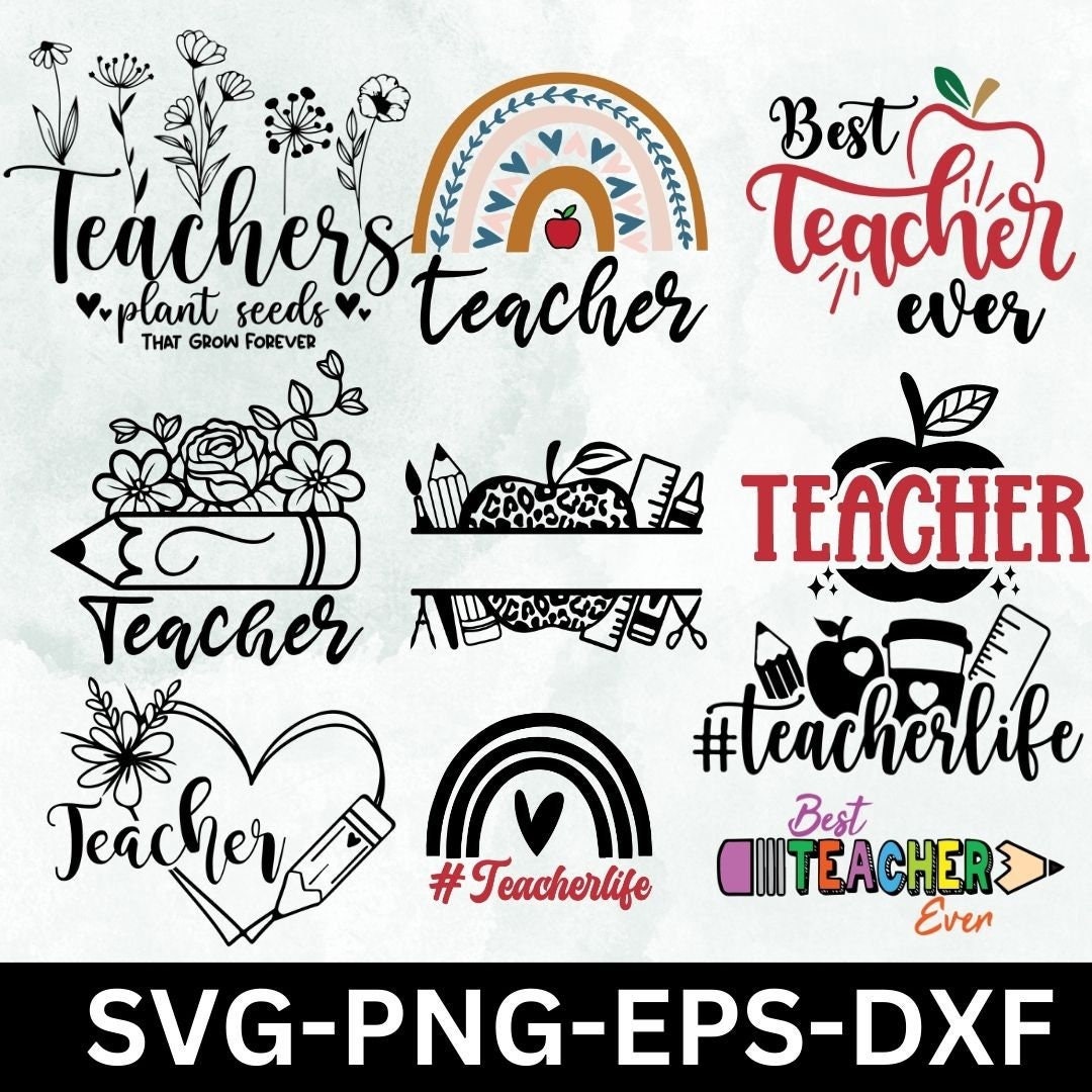 Teacher Svg Bundle Teacher Monogram Svg, Teacher Shirt Back to School ...