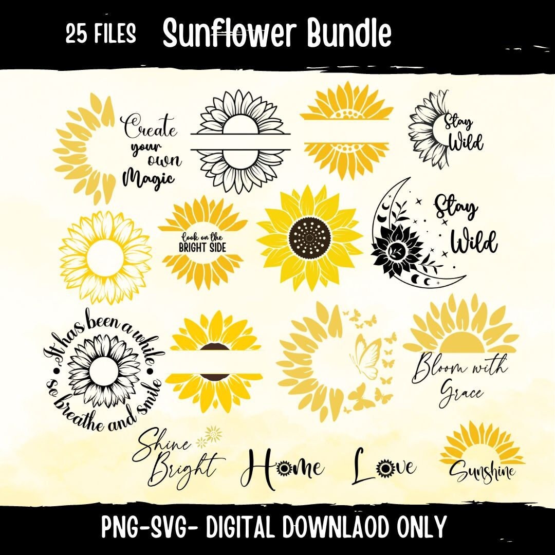 Sunflower Svg Bundle , Sunflower Svg ,half Sunflower Svg ,sunflower ...