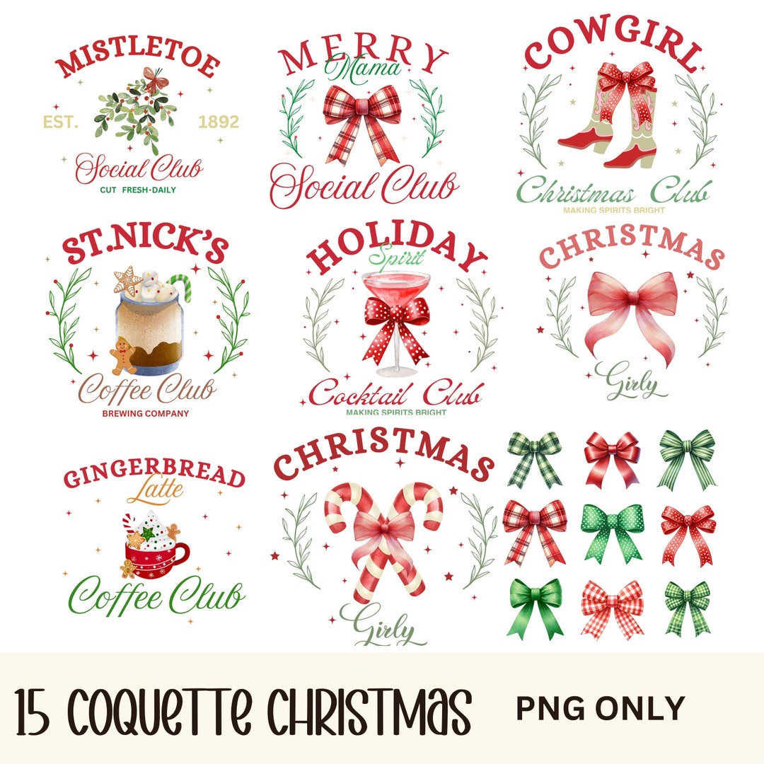 Christmas Coquette Bow Bundle PNG, Retro Christmas Png, Christmas Girly ...