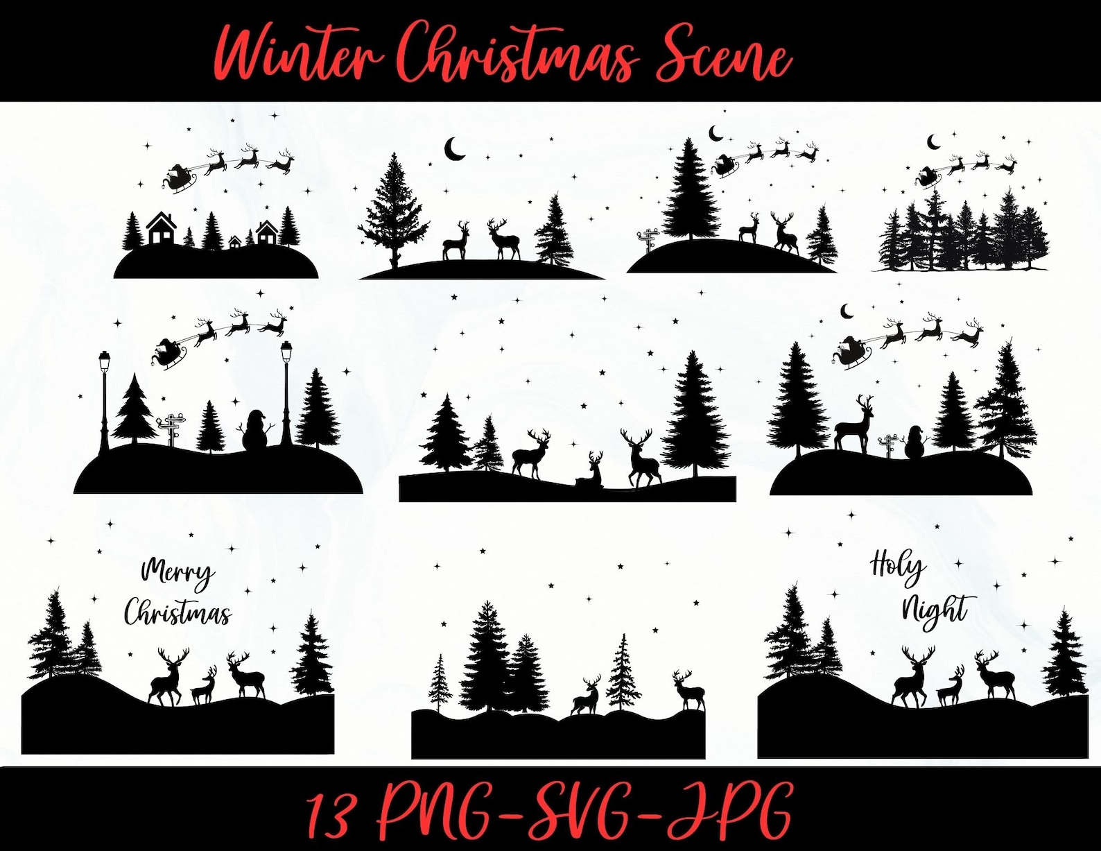 Winter Christmas Scene SVG, Winter Scene SVG, Christmas Scene, Santa ...