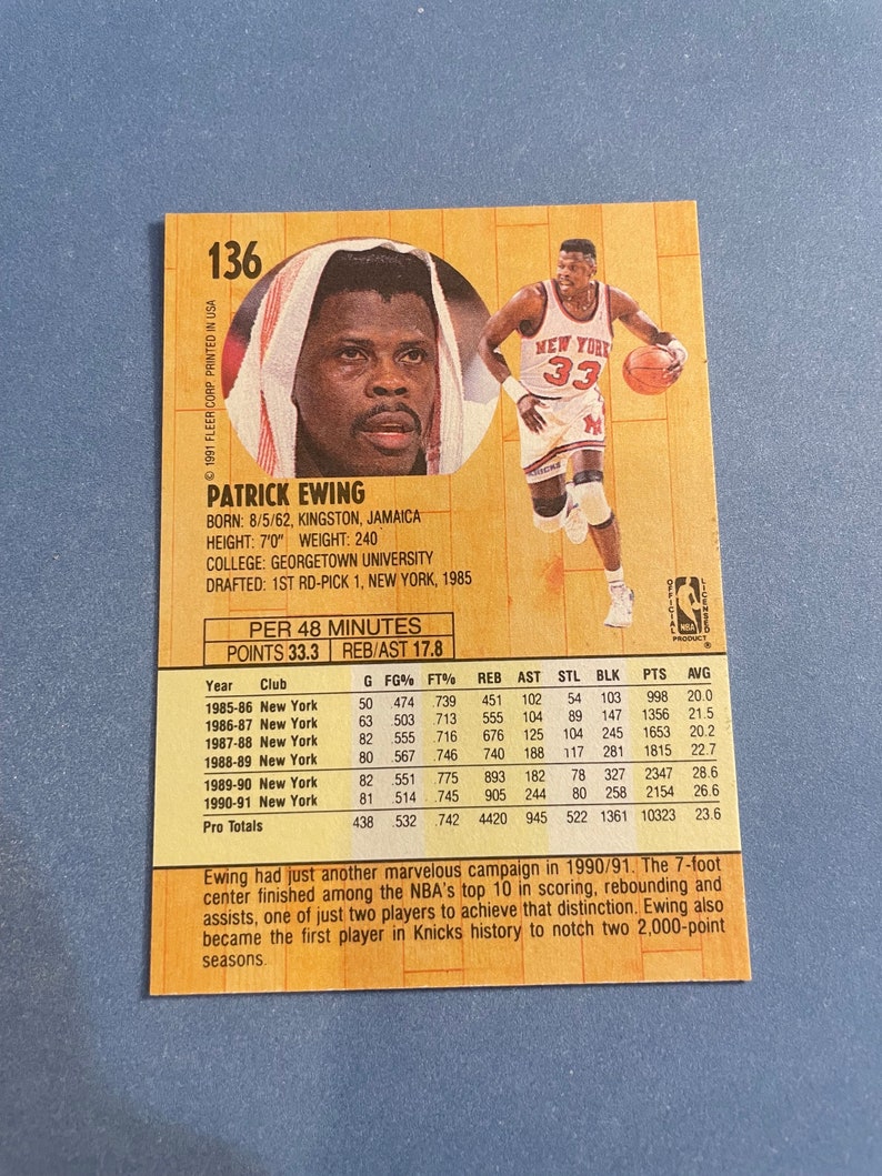 1991 Fleer Patrick Ewing #136 - Etsy