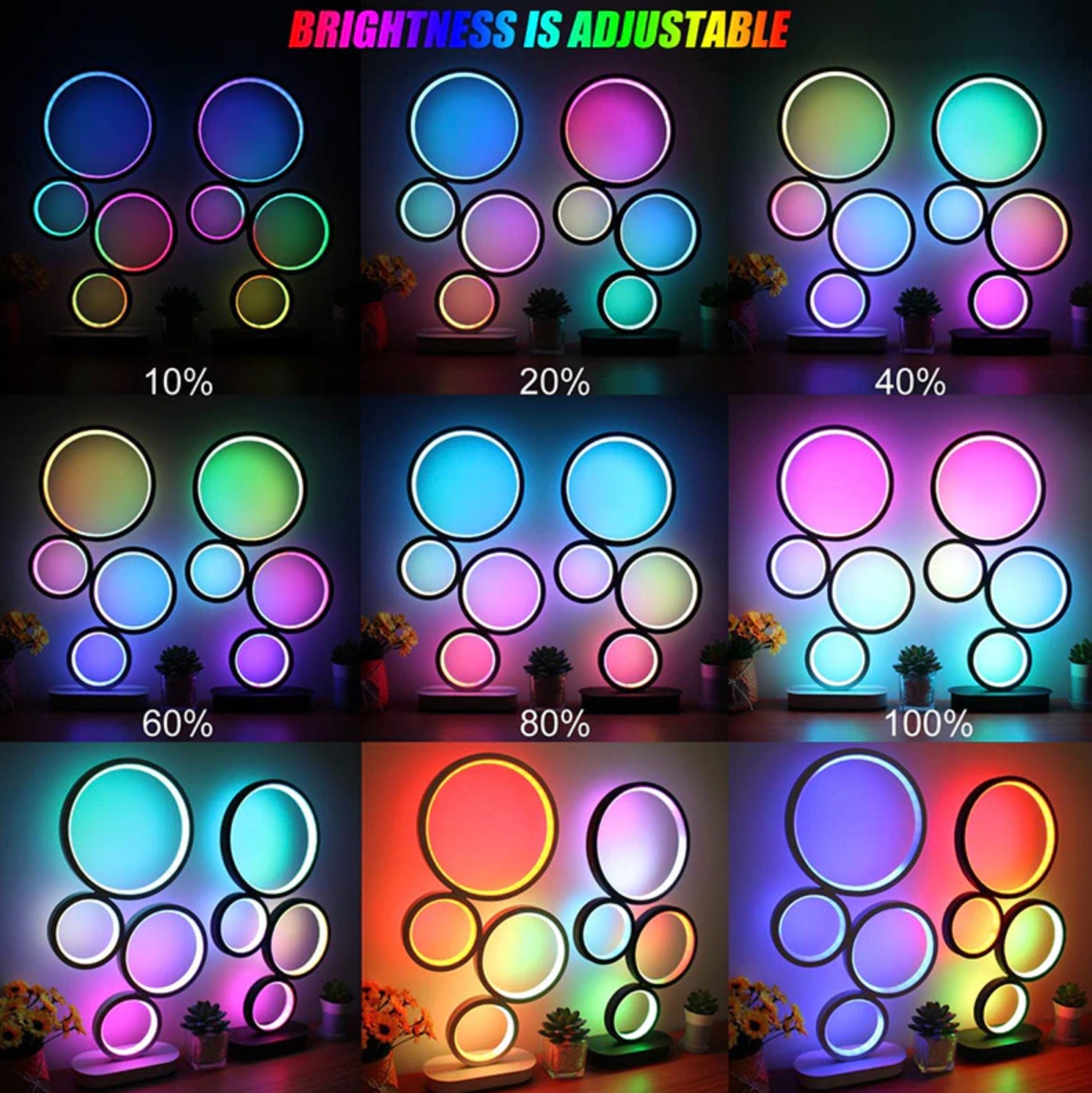 RGB LED Ring Table Lamp Smart APP Control 8W Dimmable Ambient Lighting ...