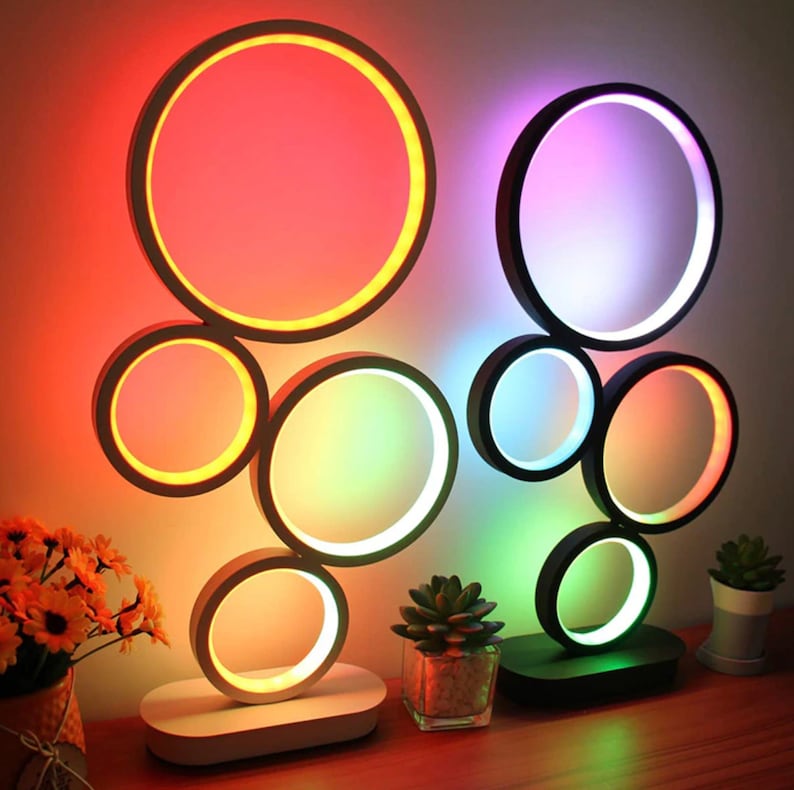 RGB LED Ring Table Lamp Smart APP Control 8W Dimmable Ambient Lighting ...
