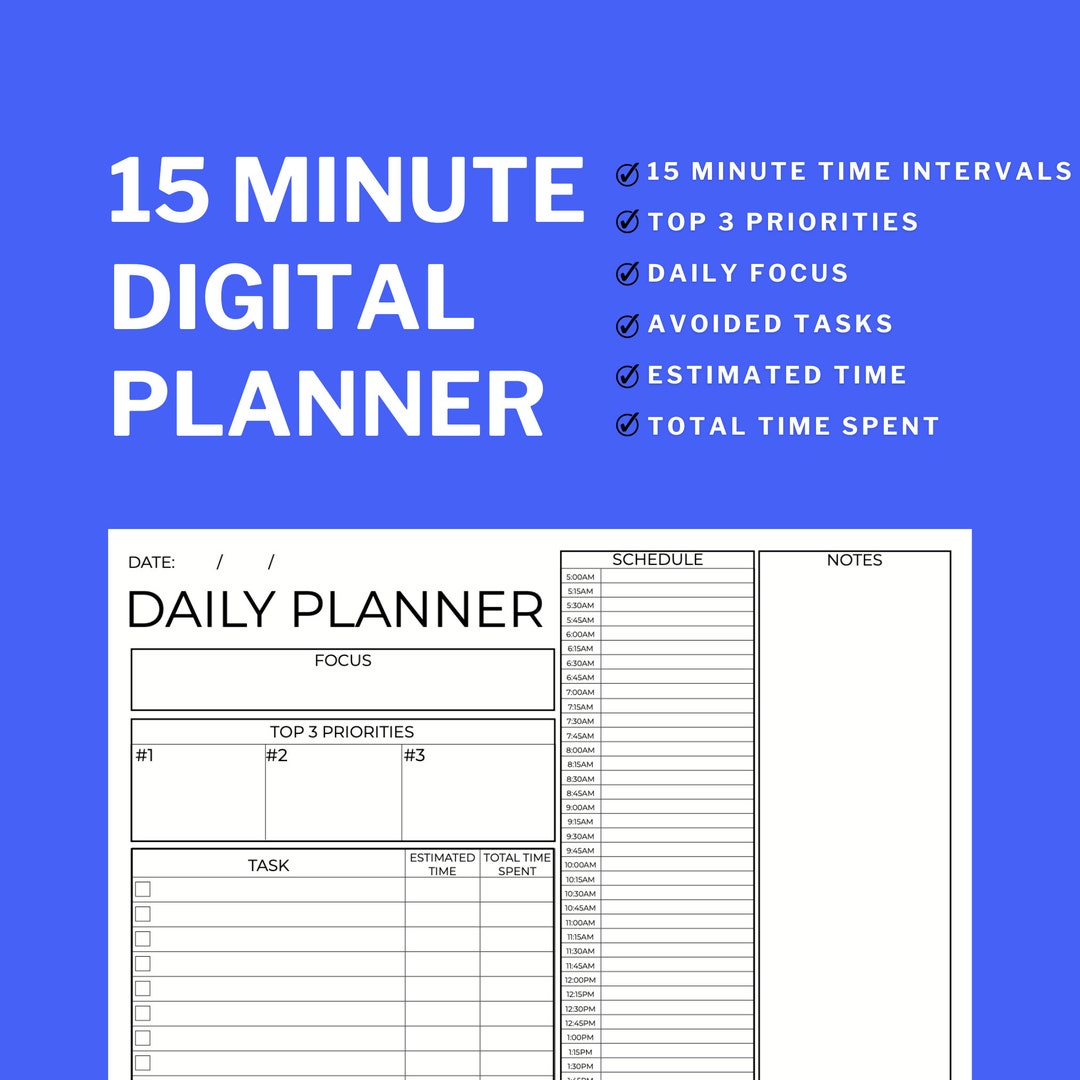 Work Planner | 15 Minute Planner | Digital Planner for Business [white ...