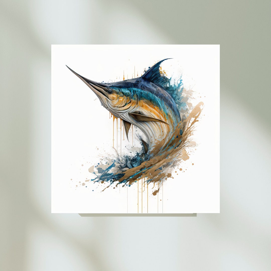 Abstract Blue Marlon Jumping Out of Water PRINTABLE - Etsy