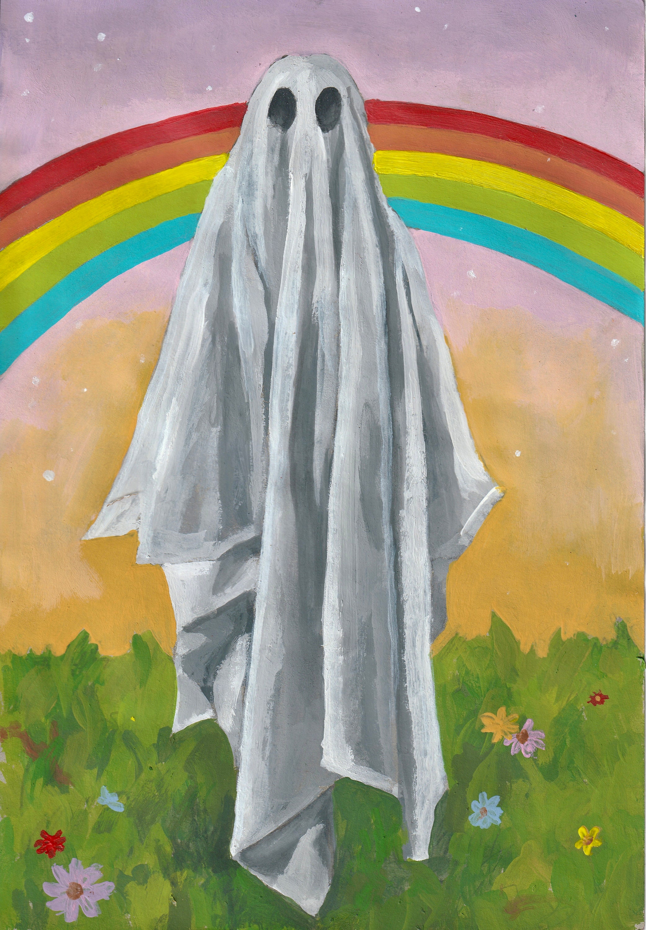 Rainbow Ghost Painting Cute Ghost Painting Ghost Wall Art - Etsy