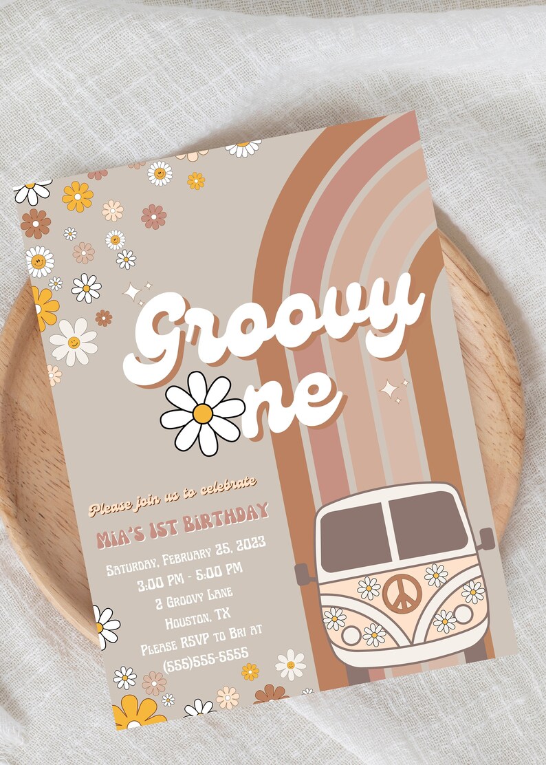 Groovy One First Birthday Invitation, Retro 1st Birthday Invitation ...