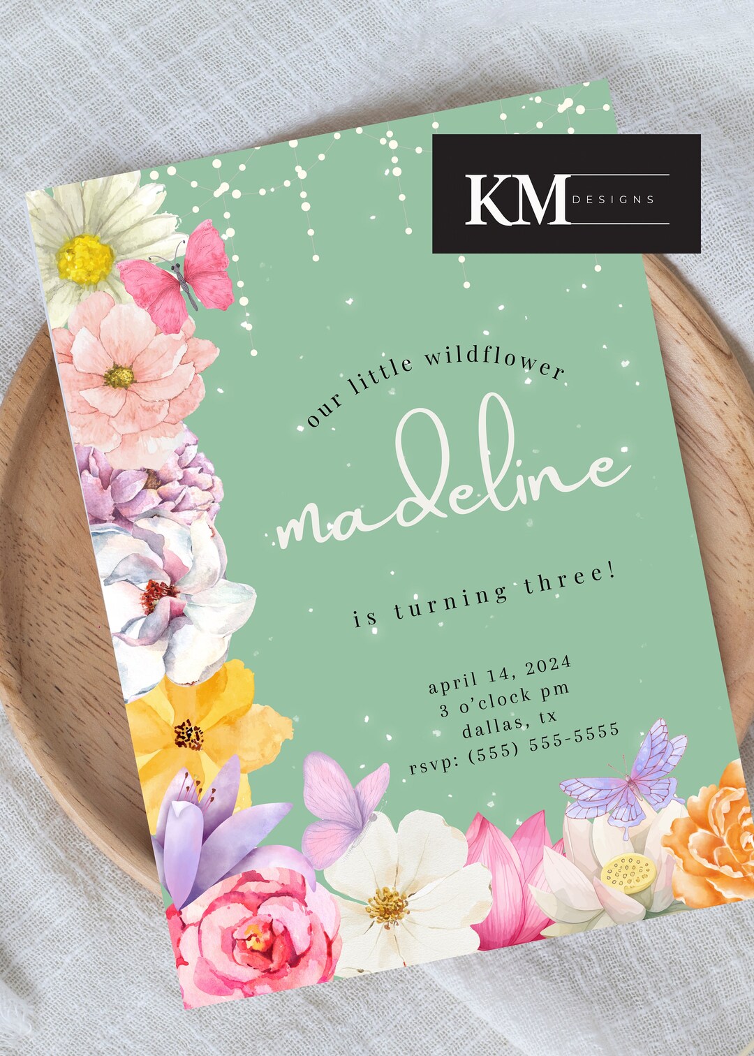 Wild Flower Birthday Invitation, Girls Garden Party Invite, Enchanted ...