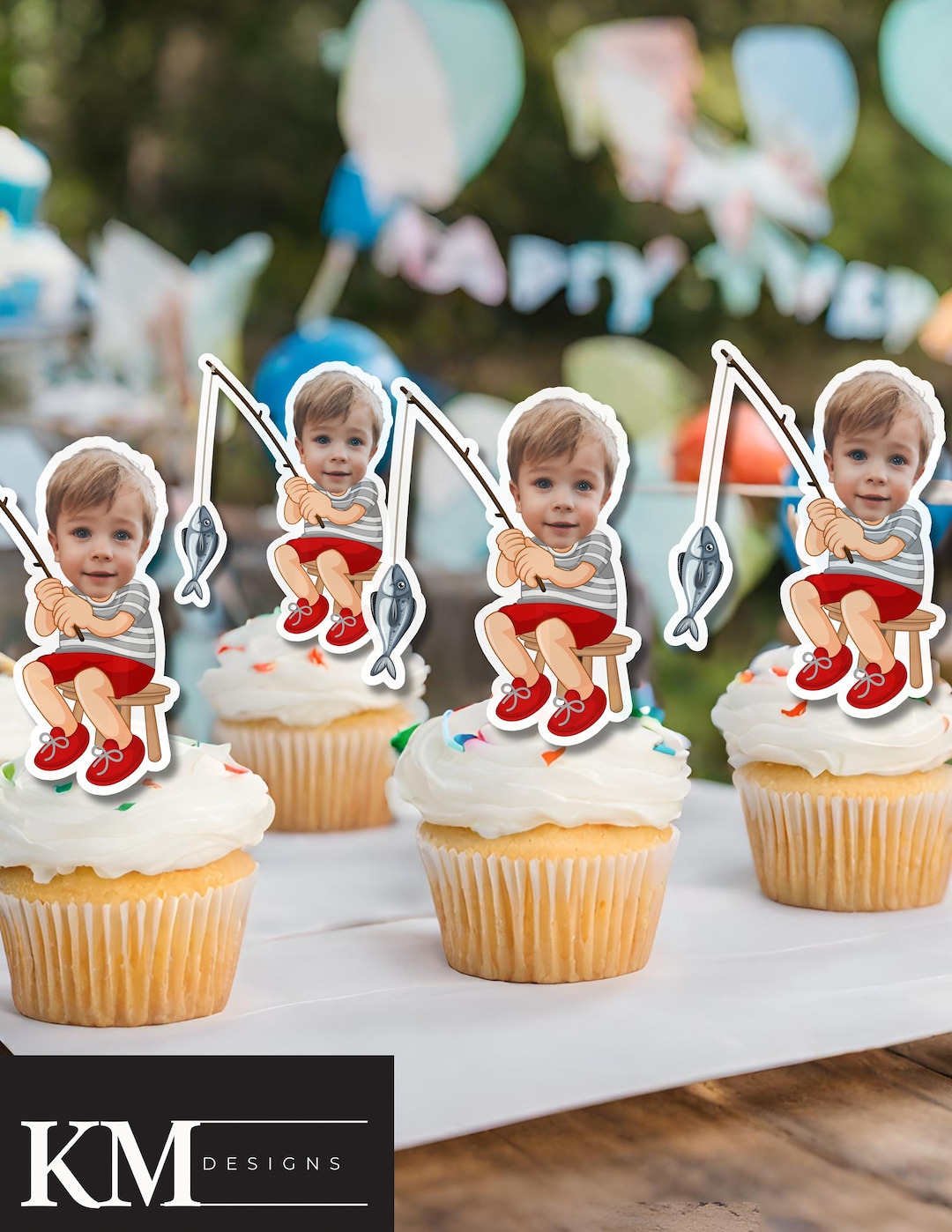 Fishing Birthday Cupcake Topper, Fishing Hat Cupcake Topper Printable ...