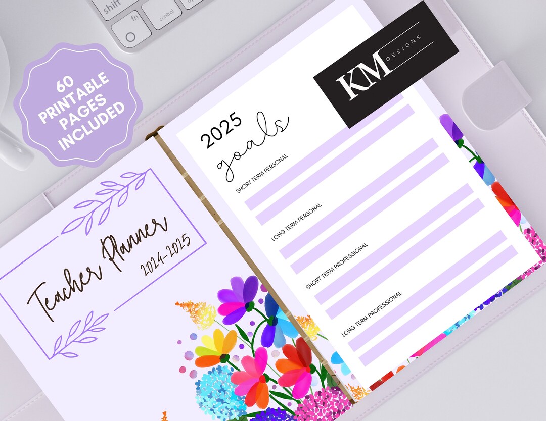 Printable Bold Floral Purple Teacher Planner 24-25, Teacher Journal ...