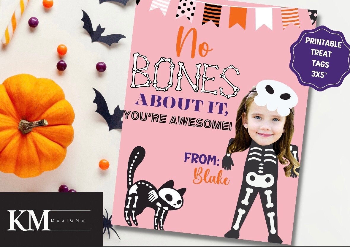 Skeleton Halloween Favor Tag, Custom Photo Halloween Treat Tag, Class ...