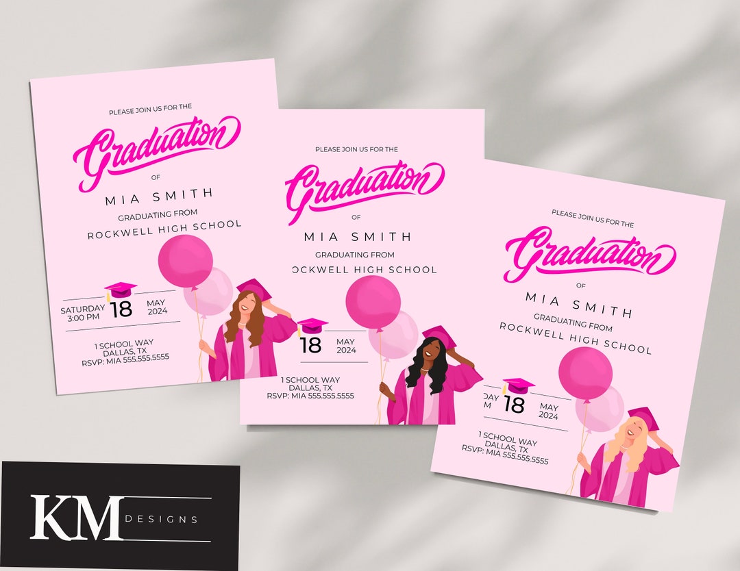 Hot Pink Graduation Invitation, Hot Pink Graduation Party, Modern Pink ...