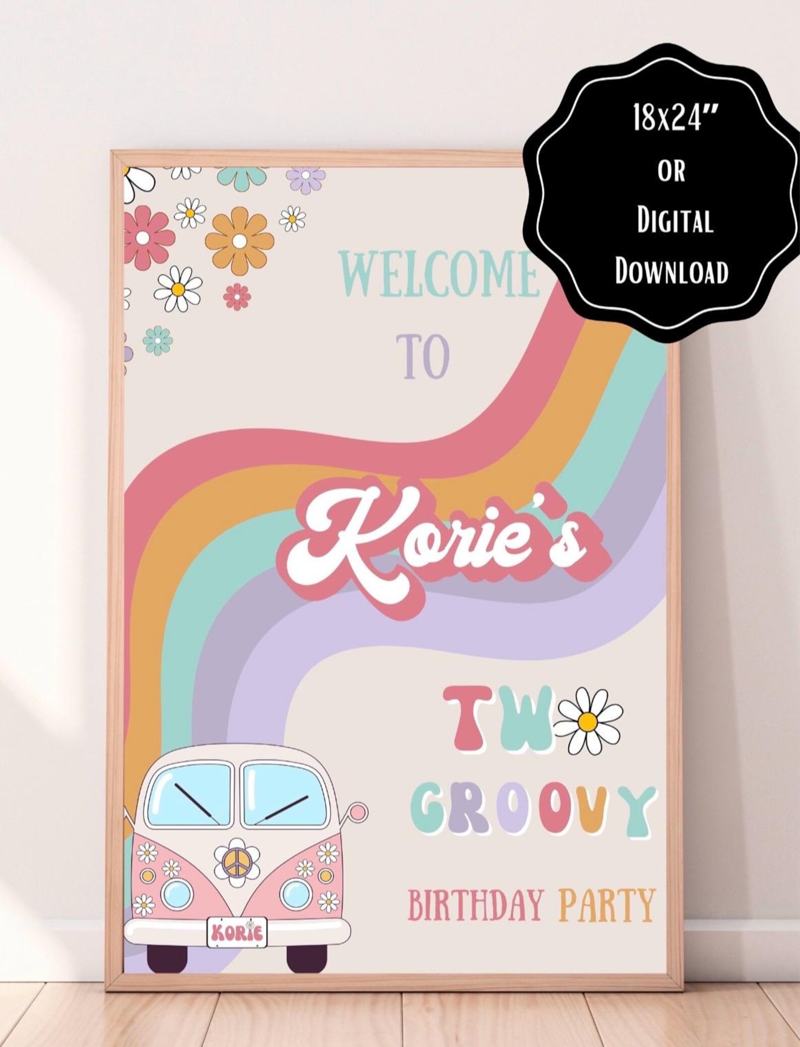 Two Groovy Welcome Birthday Sign, Large Retro Birthday Sign, Groovy 70 ...