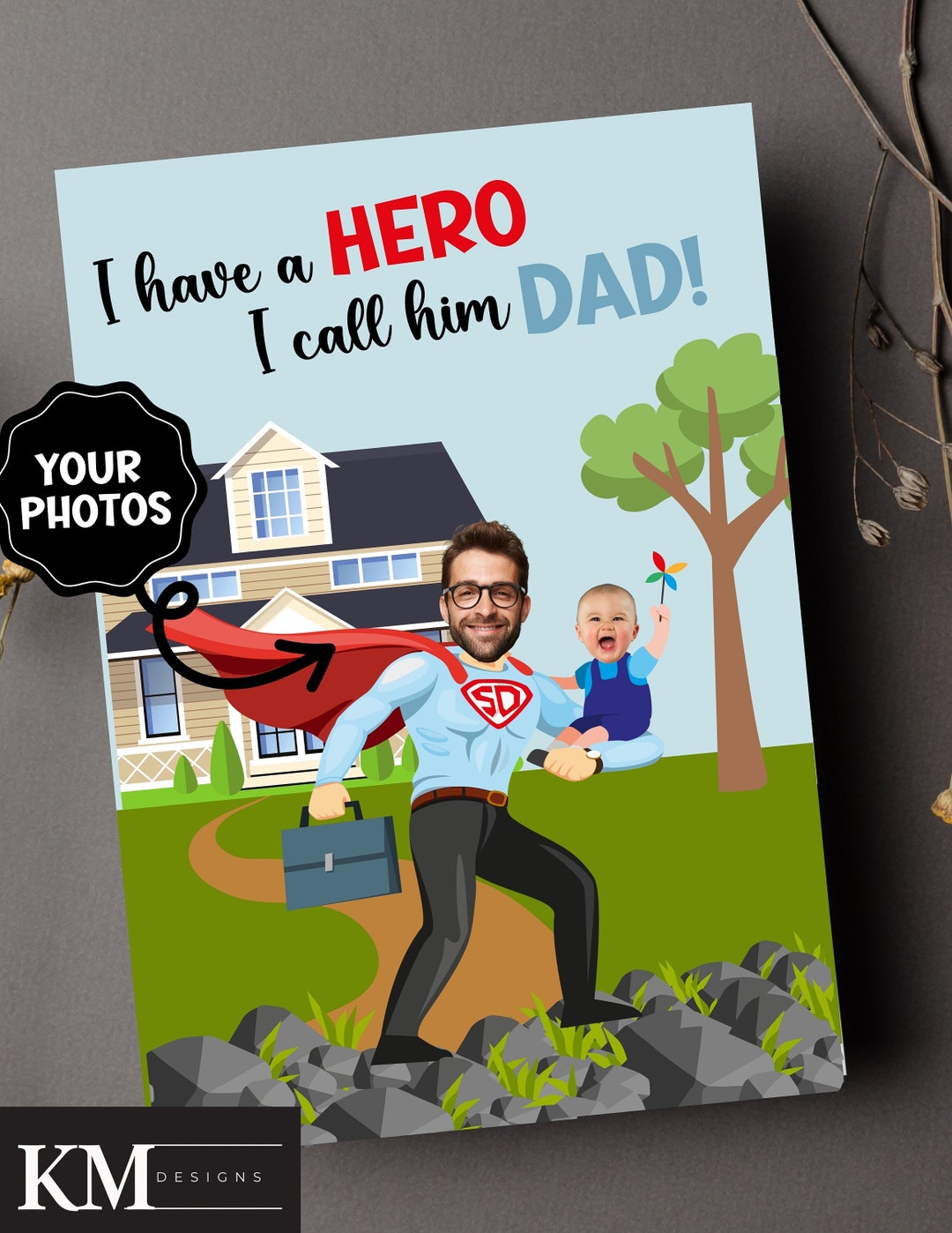Father's Day Gift From Son, Super Dad Hero Card, Superhero Card With ...