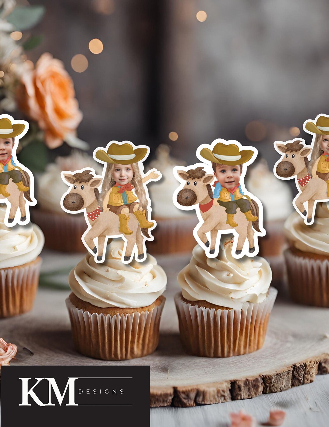 Rodeo Cupcake Topper Custom Face Photo Cowboy Cupcake Toppers Cowgirl ...