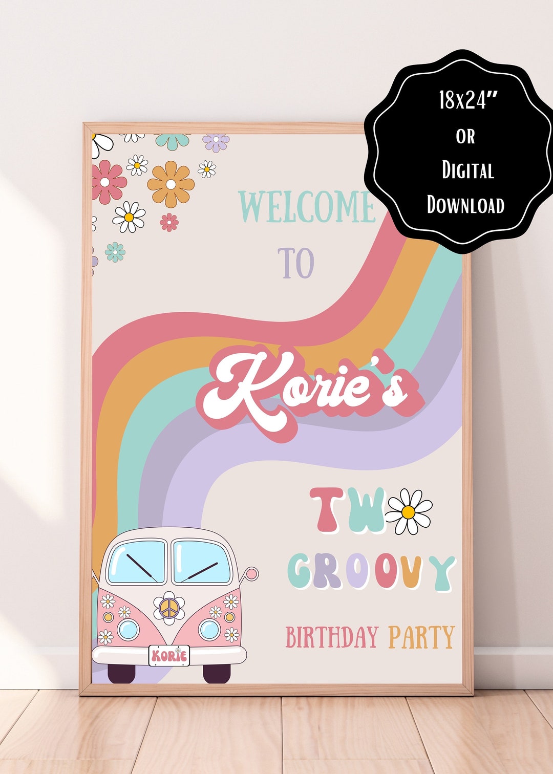 Two Groovy Welcome Birthday Sign, Large Retro Birthday Sign, Groovy 70 ...