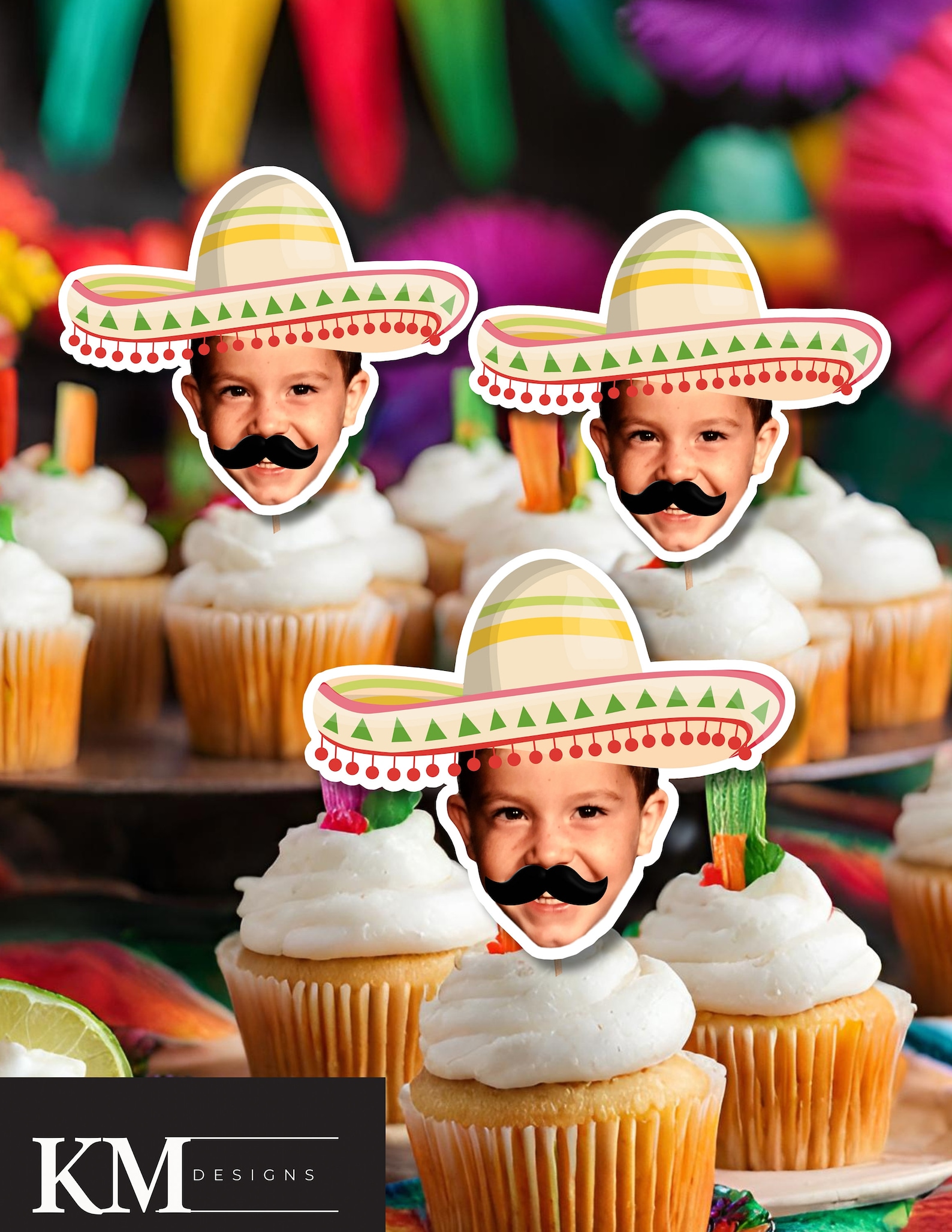 Printable Custom Photo Mexican Sombrero Cupcake Topper,personalised ...