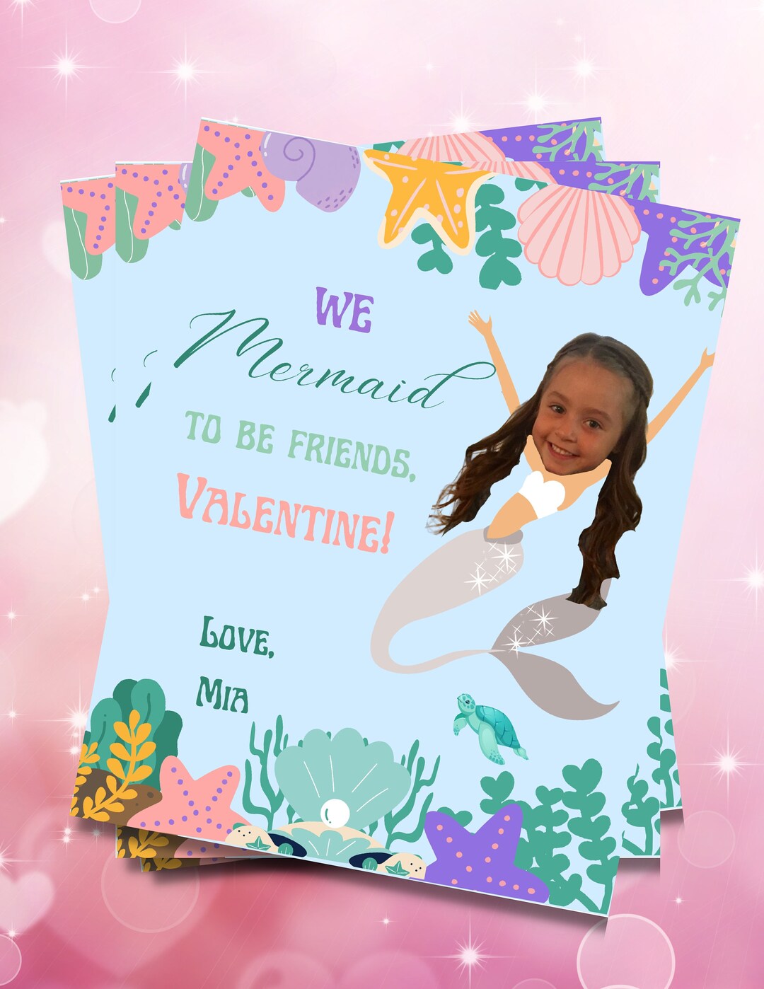Mermaid Valentines, Custom Photo Mermaid Valentine’s Day Cards, Picture ...