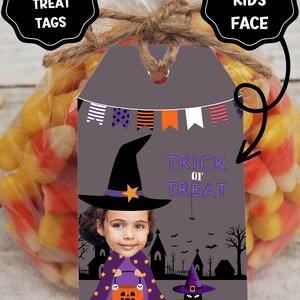 Printable Trick or Treat Gift Tag, Custom Photo Halloween Treat Tag ...
