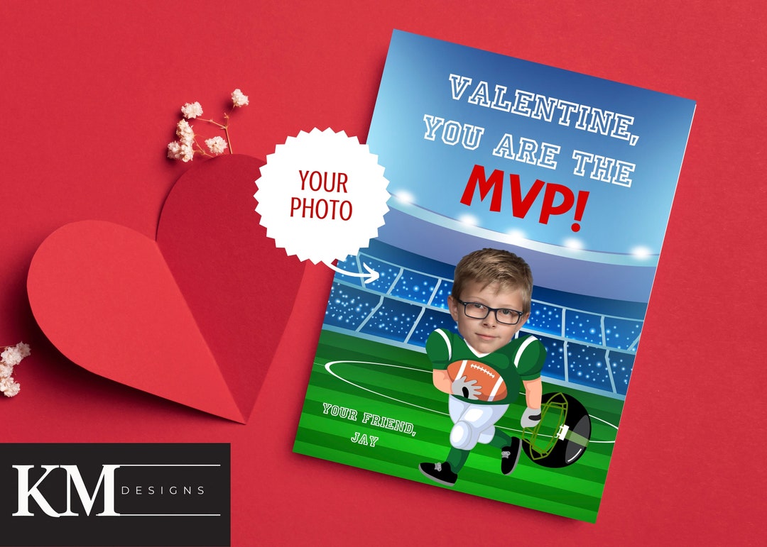 Custom Photo Football Player Valentine, Printable Valentine, Child's ...