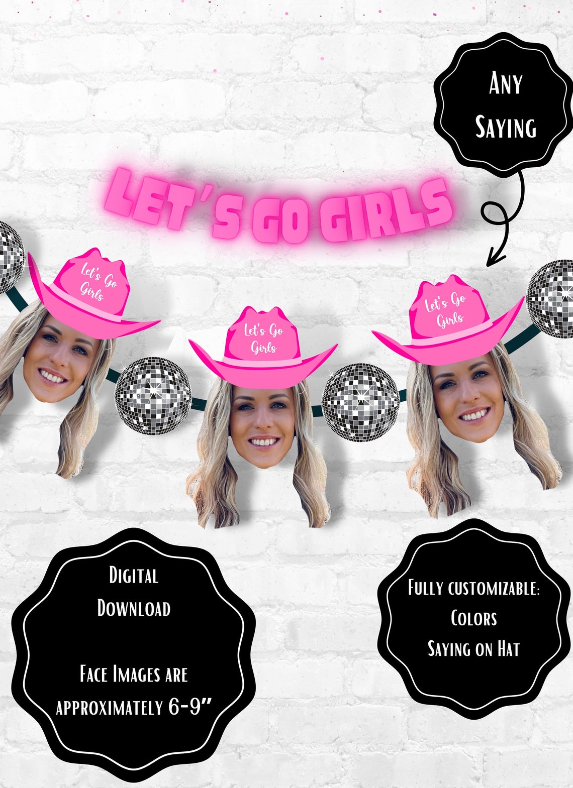 Custom Photo Banner | Face Banner |lets Go Girls | Printable | Face ...