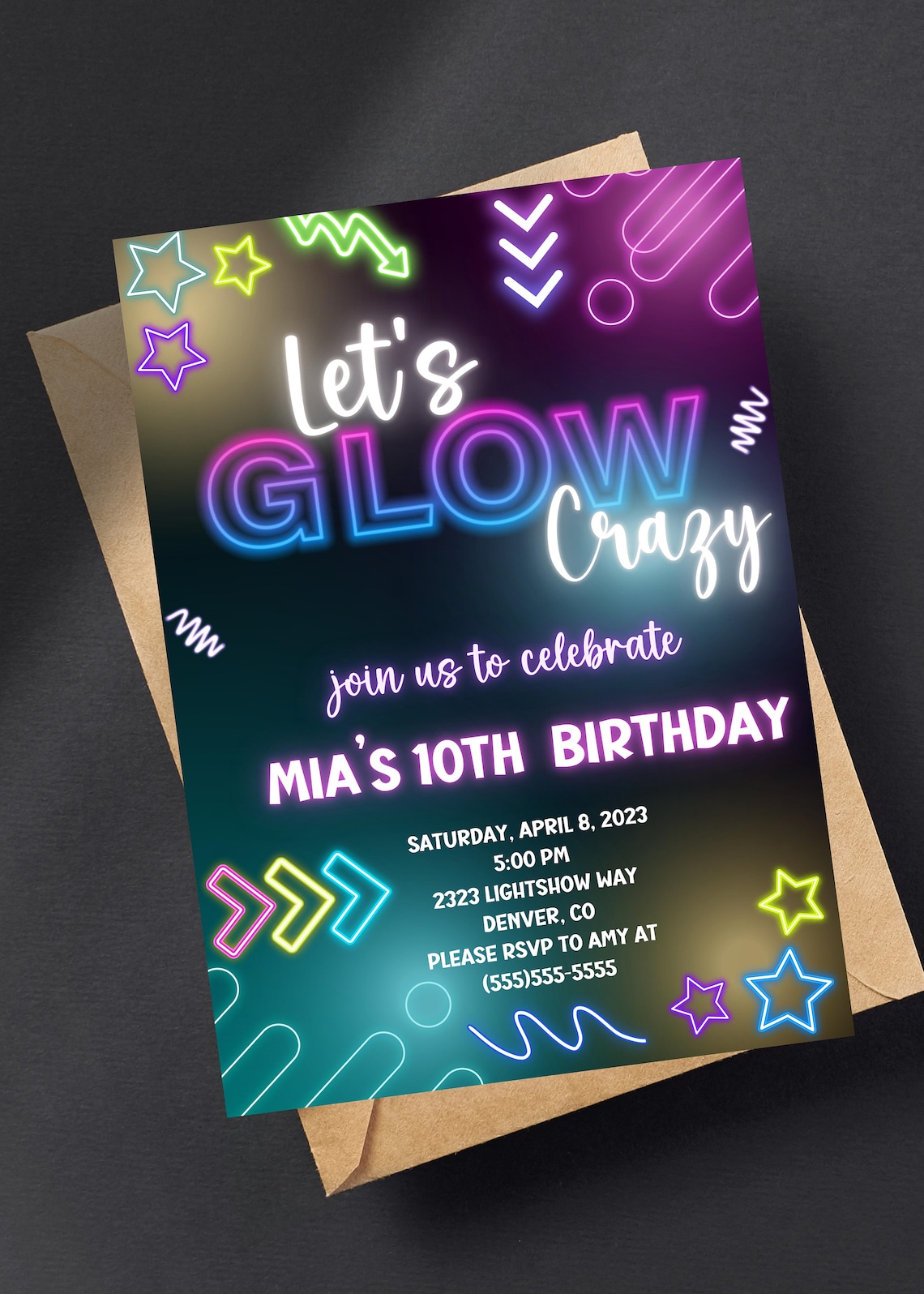 Glow Birthday Invitation, Lets Glow Crazy Invitation, Neon Glow Party ...