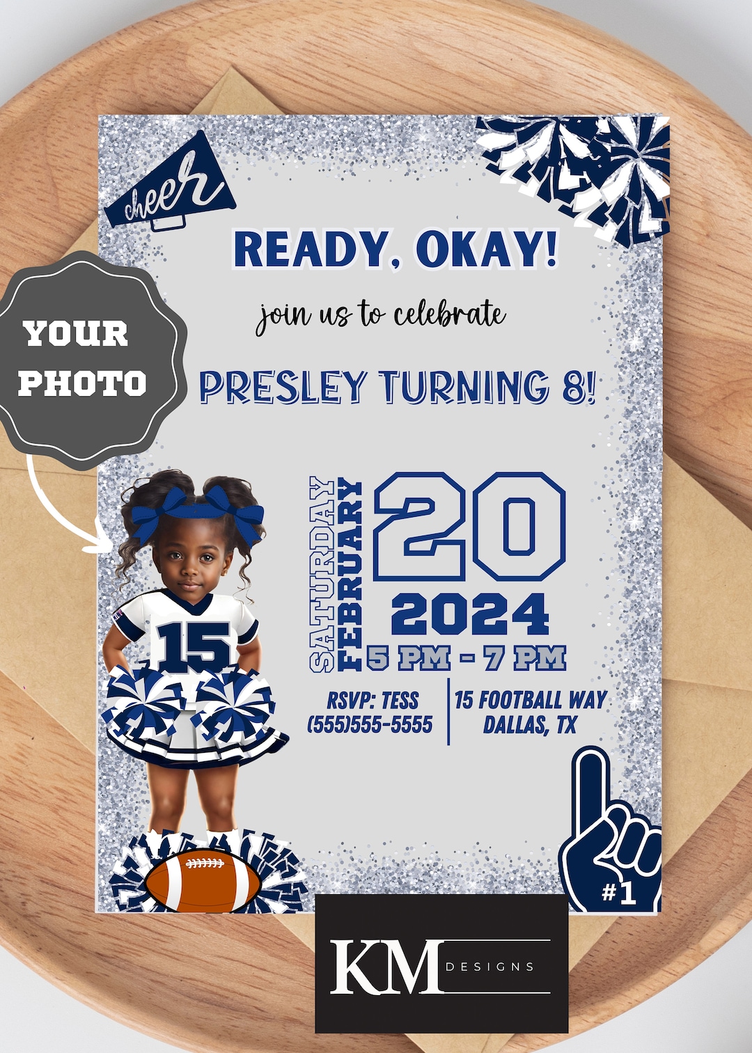 Cheerleader Invitation, Custom Photo Cheer Invite, Printable Cheer ...