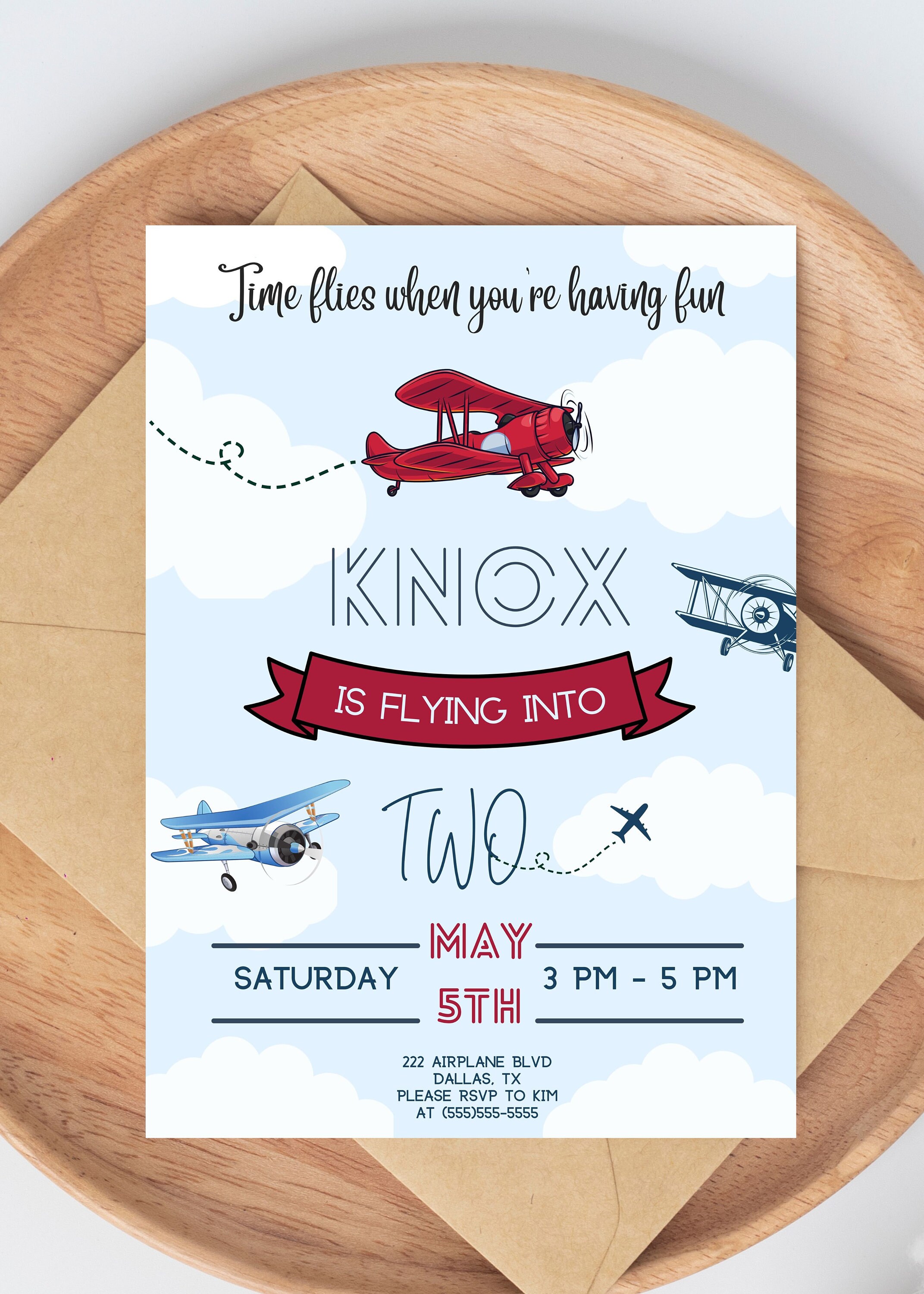 Airplane Birthday Invitation, Flying Into 2, ANY Age, How Time Flies ...
