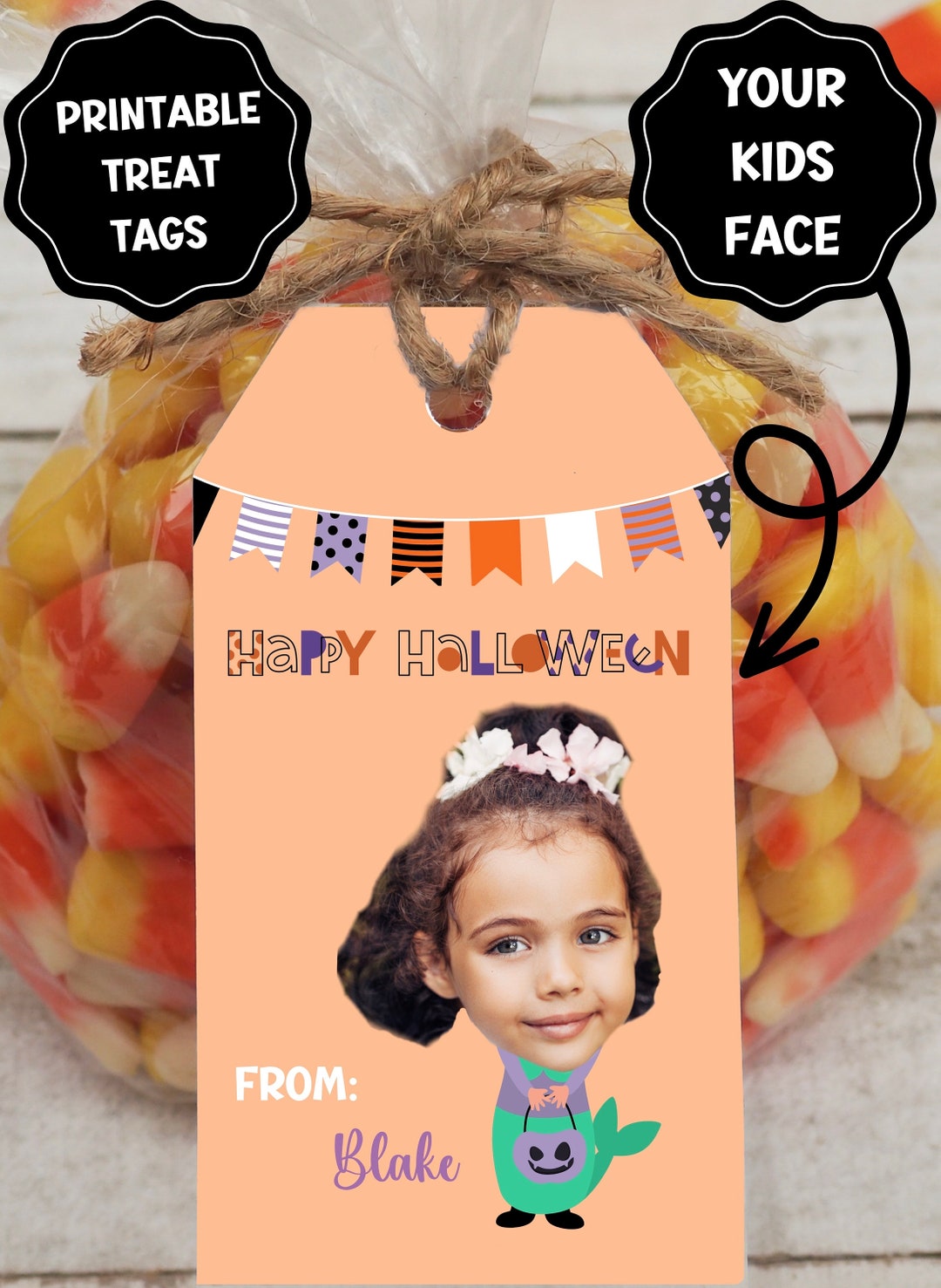 Halloween Class Party Favor Tag, Custom Photo Halloween Treat Tag ...