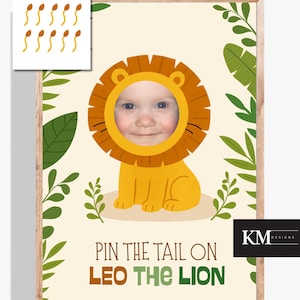 Custom Pin the Tail on the Lion Printable Game | Jungle Safari Birthday ...