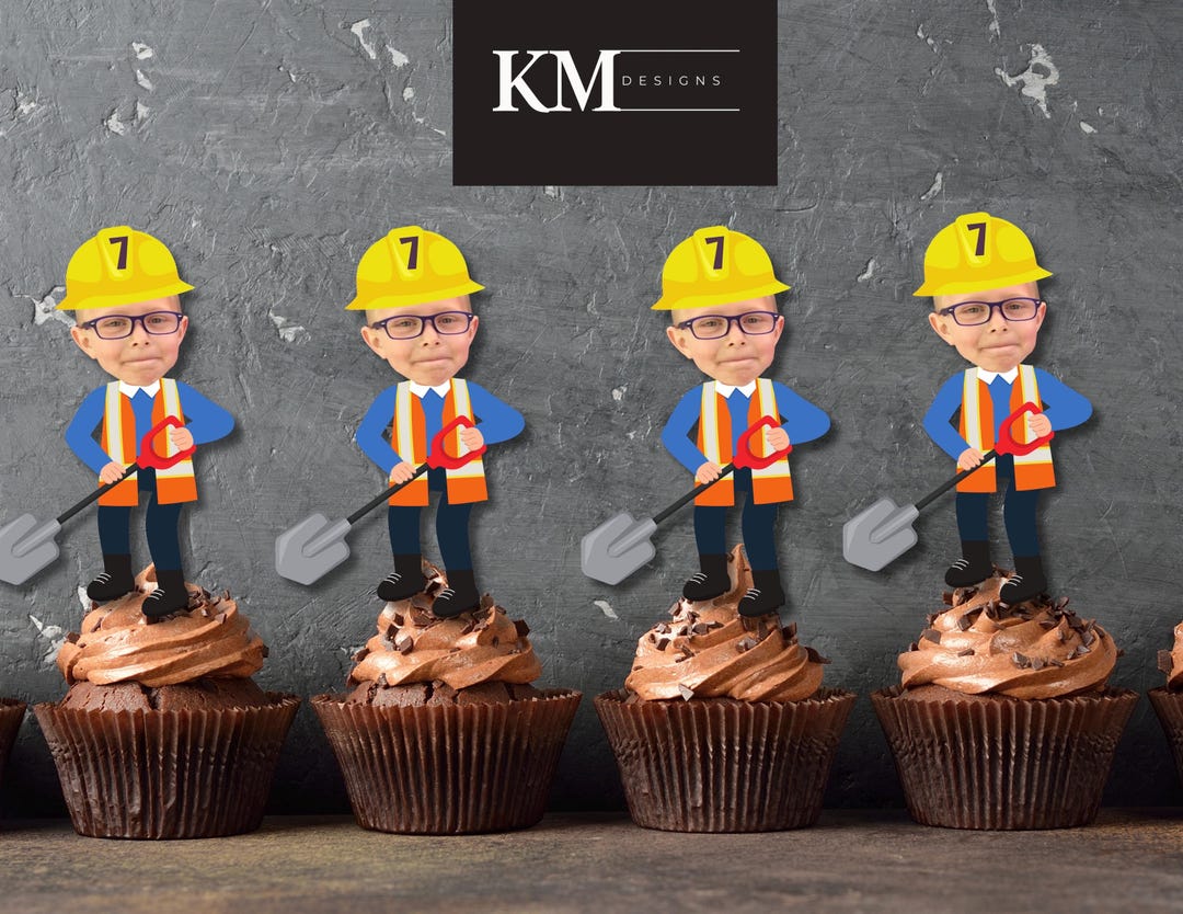 Construction Cupcake Topper, Custom Photo Construction Cake Topper ...