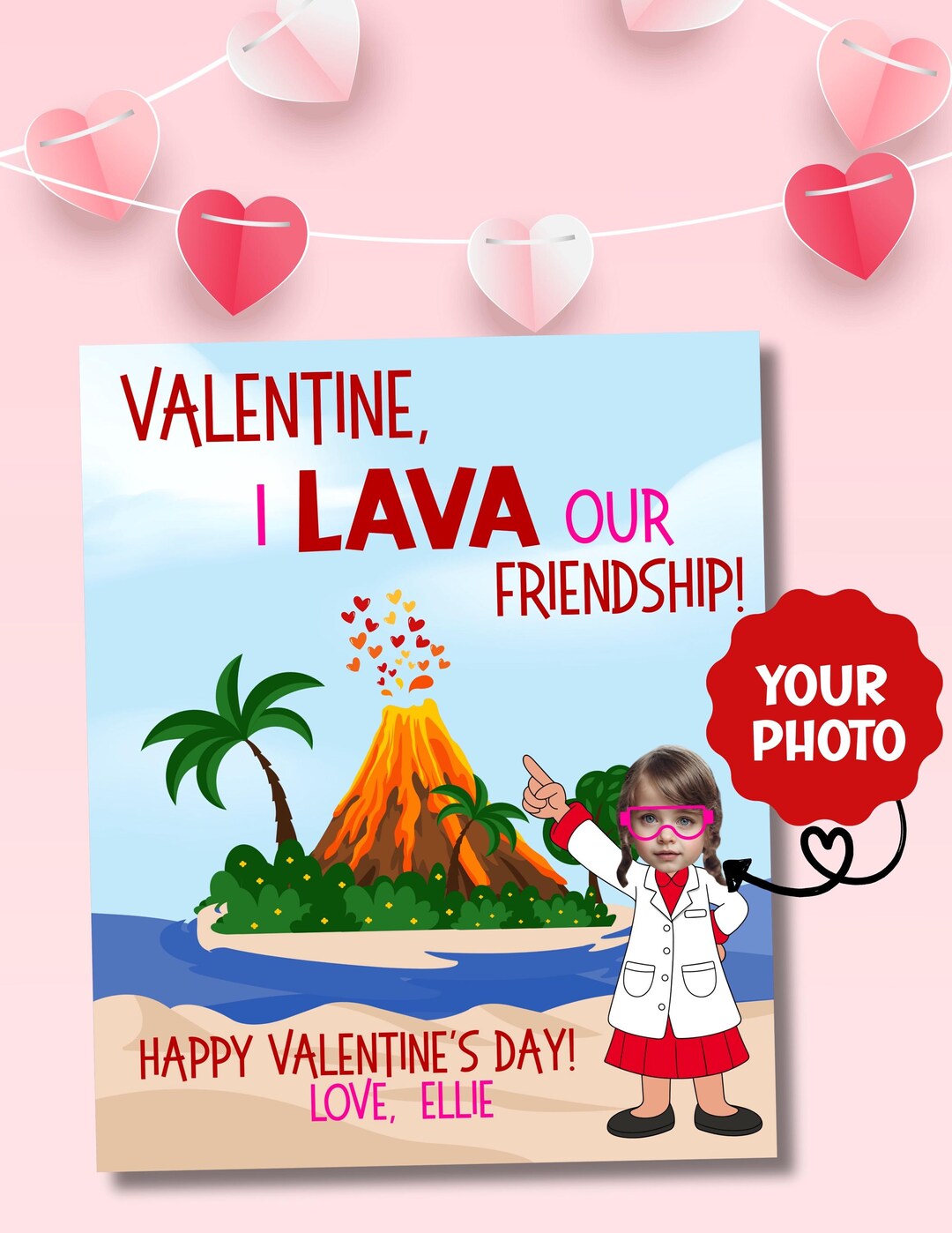 Personalized Photo Valentine Card, I Lava Our Friendship, Kids Volcano ...