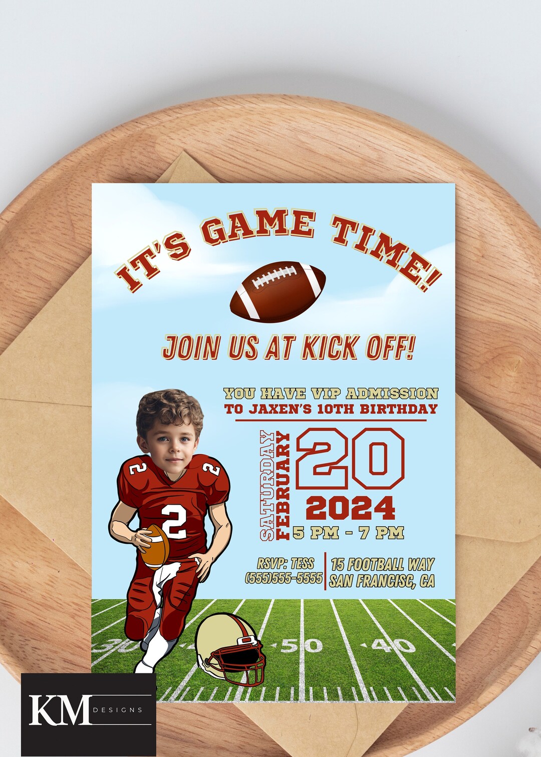 Football Photo Invitation, Caricature Football Invitation, Boys ...