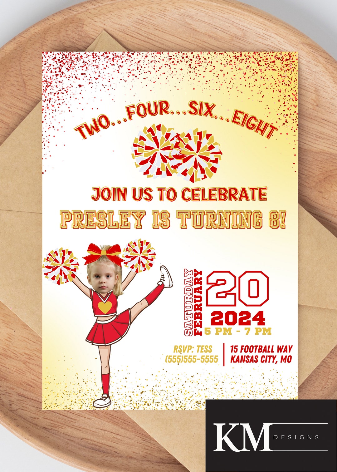 Custom Cheer Photo Invitation, Red and Yellow Cheerleading Invite ...