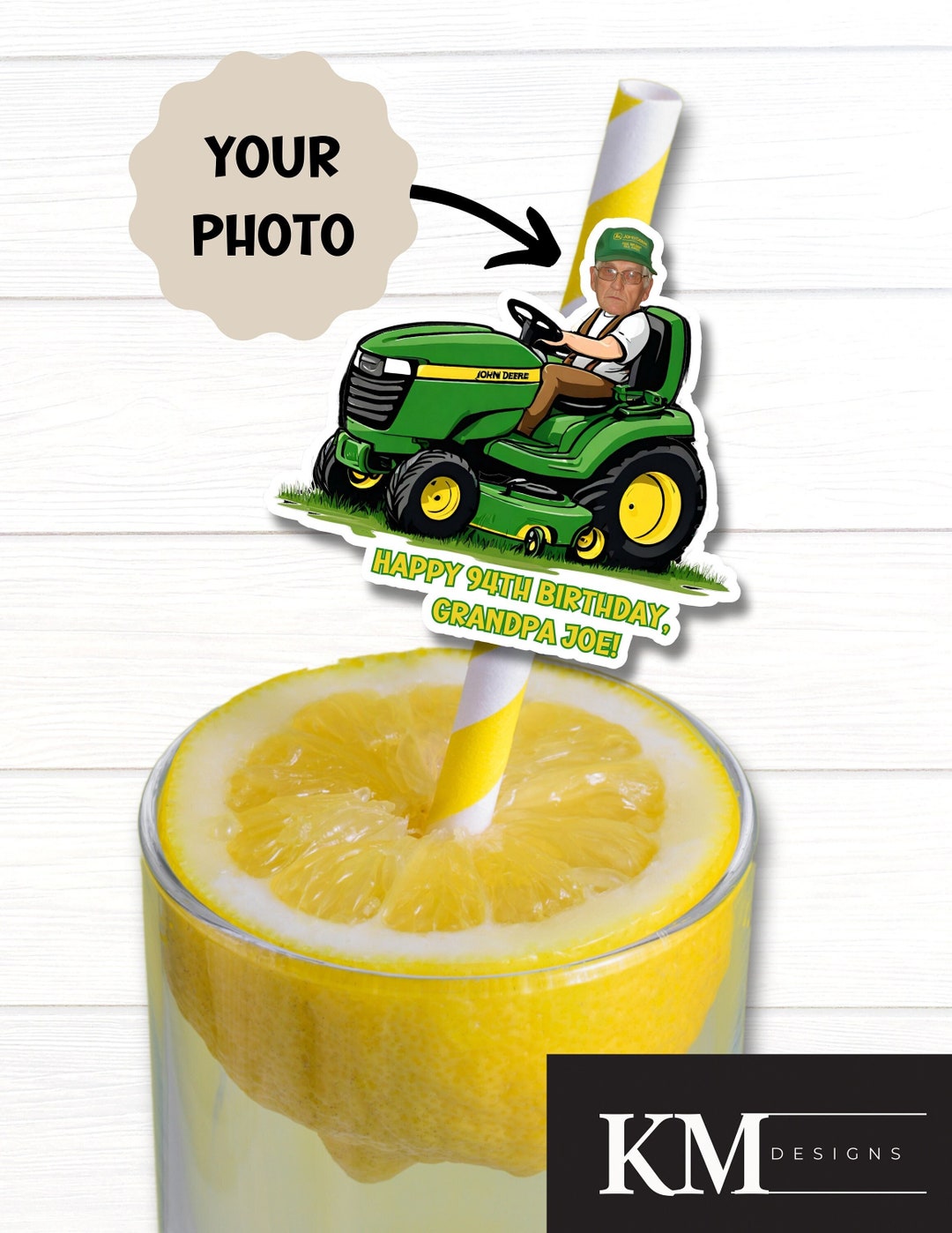 Lawn Mower Face Straws, Custom Photo Face Straws, Green and Yellow Lawn ...