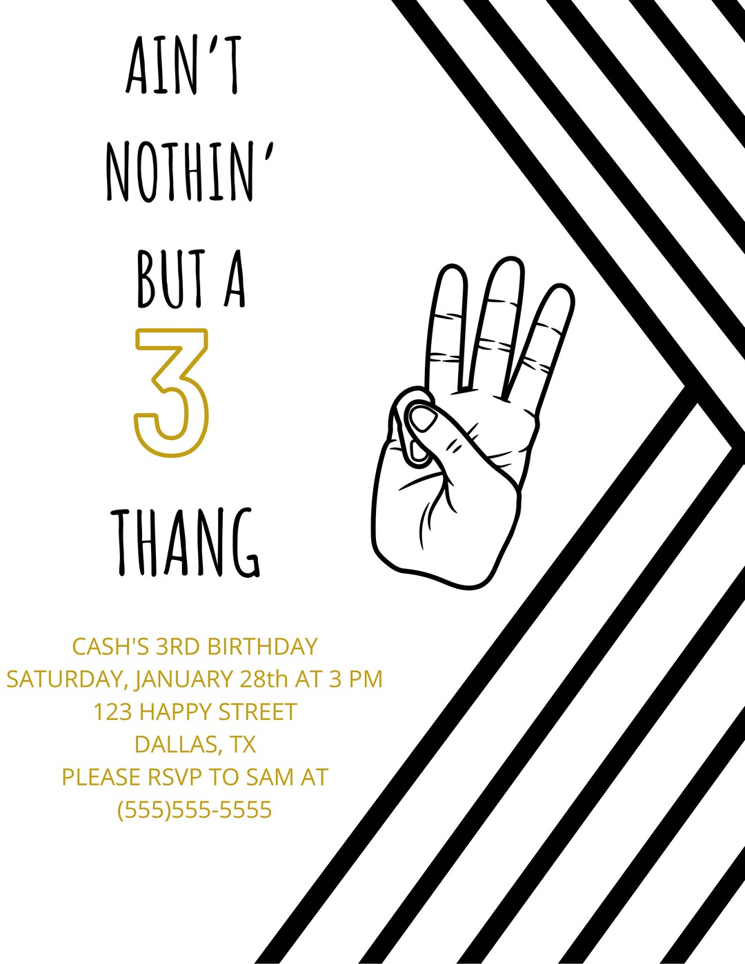 3 Thang Invitation, 3rd Birthday Invitation, Hip Hop Invitation ...
