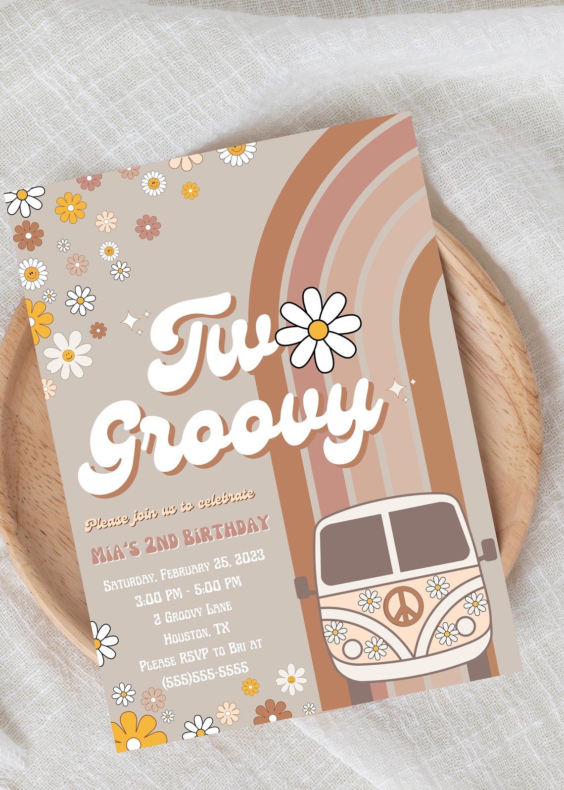 Two Groovy Birthday Invitation, Retro Hippie Invitation, Groovy ...