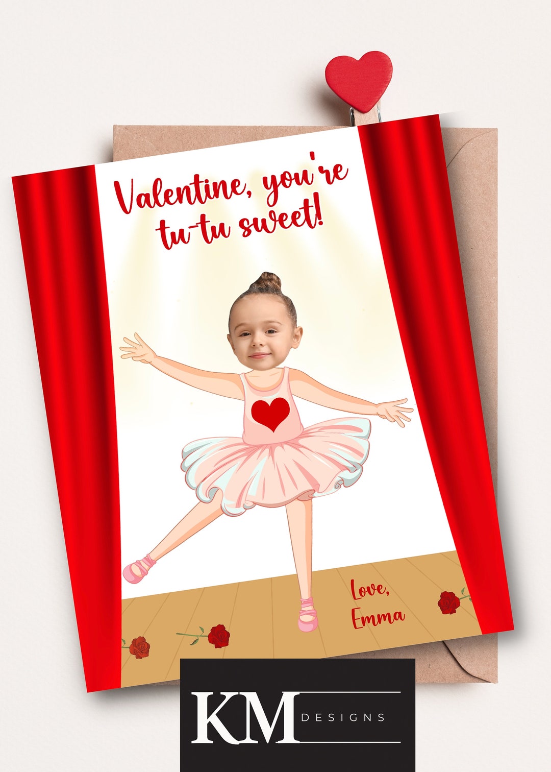 Ballerina Photo Valentine, Dancer Valentine, Tu Tu Valentine Custom ...