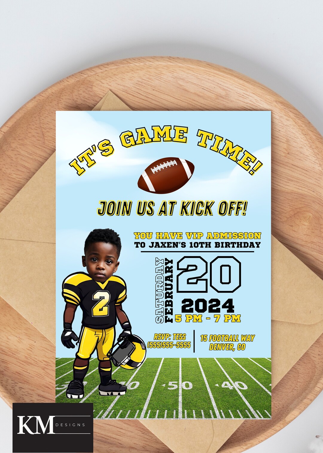 Football Birthday Photo Invitation, Custom Photo Football Invite ...