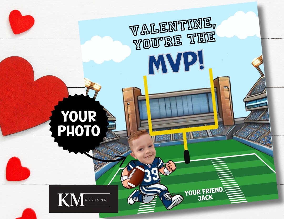 Custom Photo Football Player Valentine, Printable Valentine, Child's ...