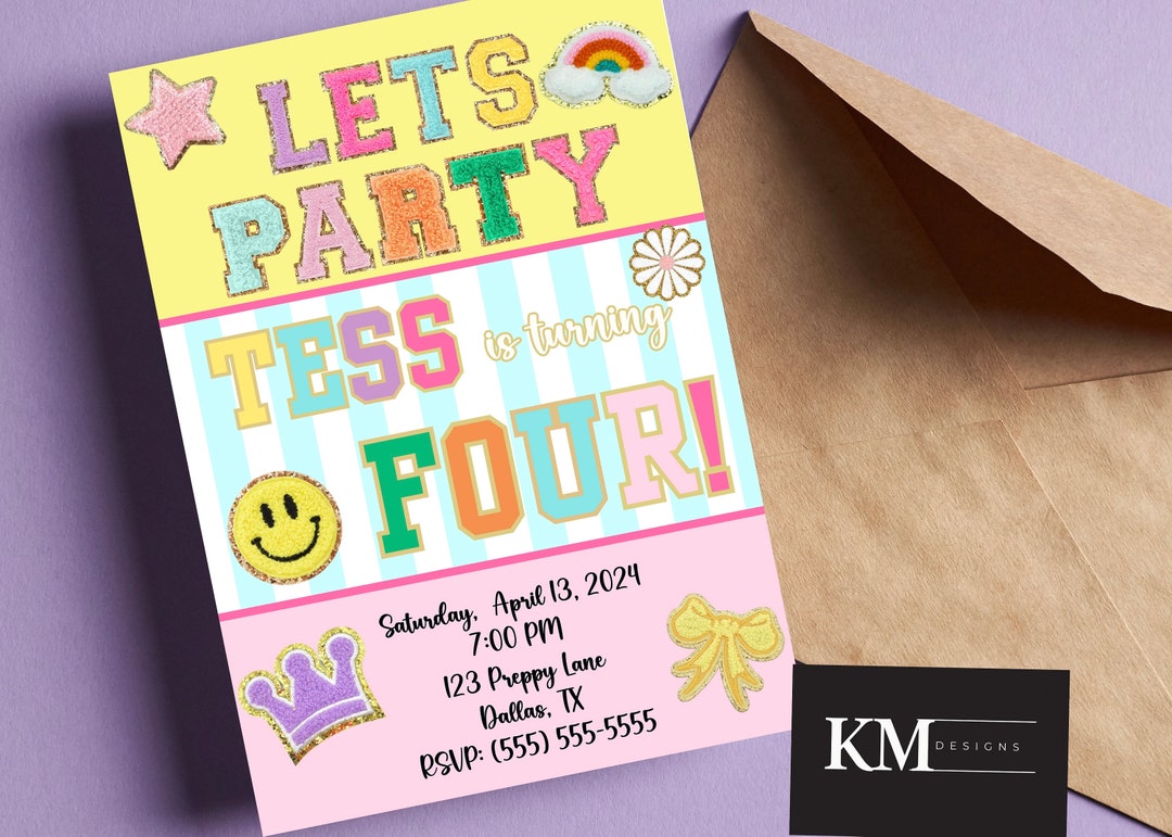 Preppy Birthday Party Invitation, Varsity Patch Party, Girls Birthday ...