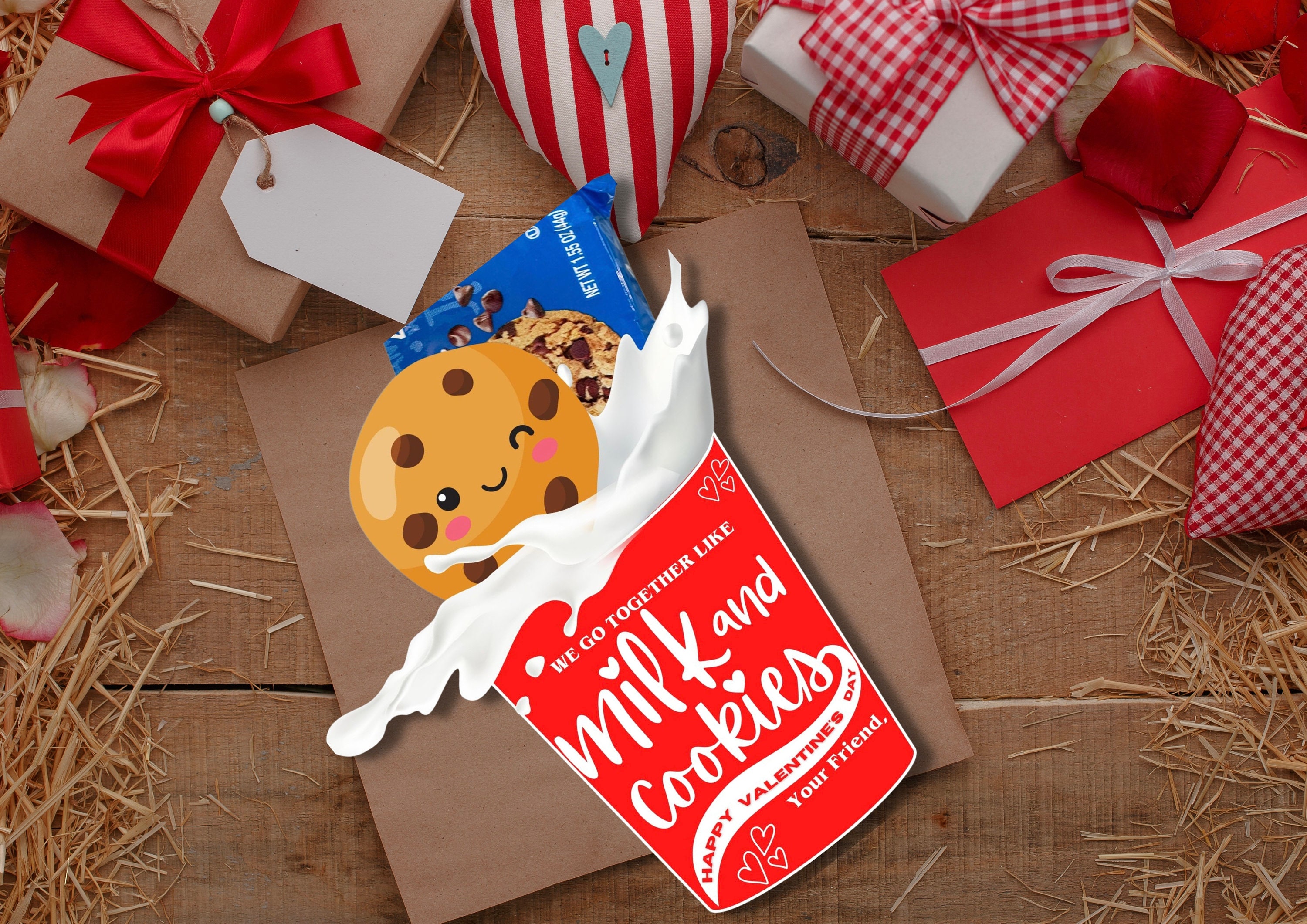 Valentine Cards for Kids, Milk and Cookies Valentines, Class Valentine ...