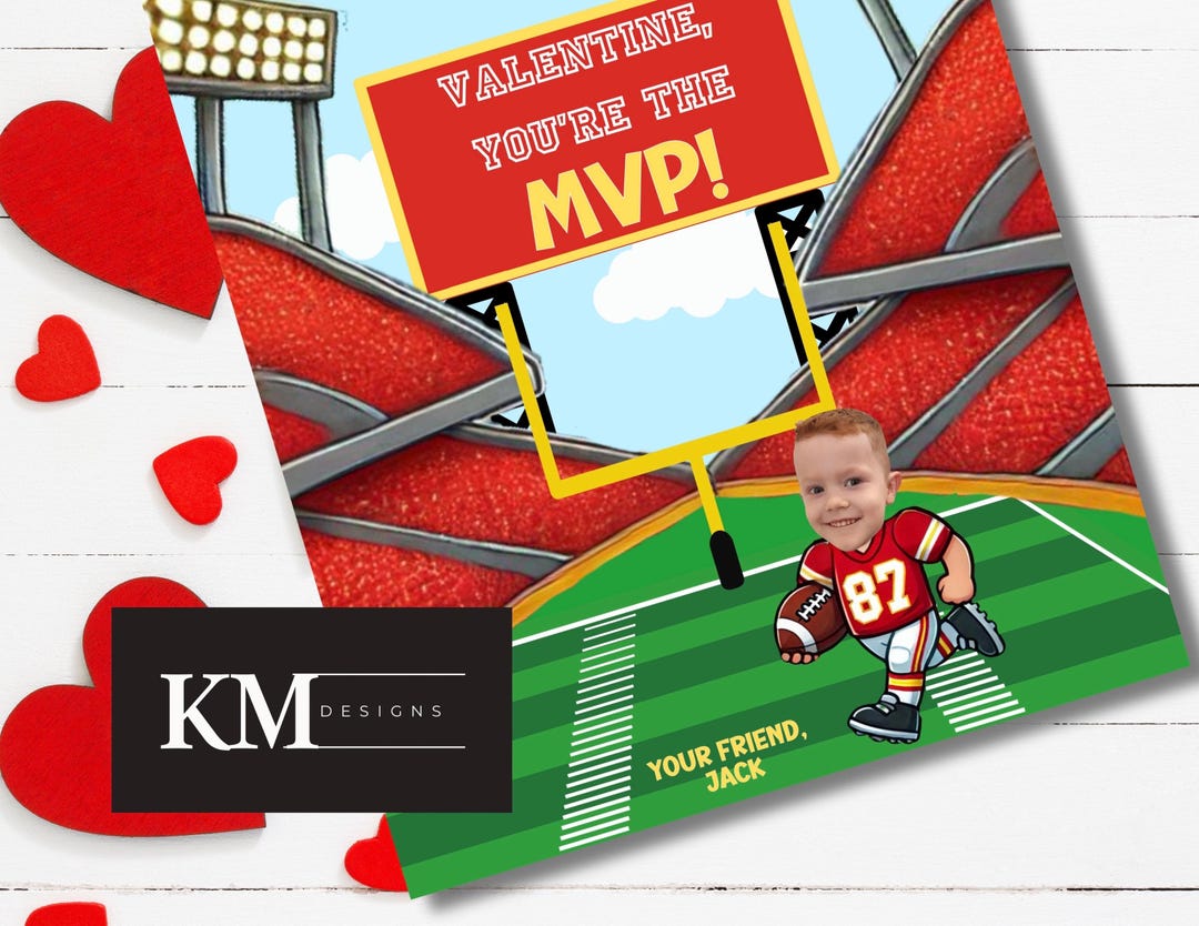 Custom Photo Football Player Valentine, Printable Valentine, Child's ...