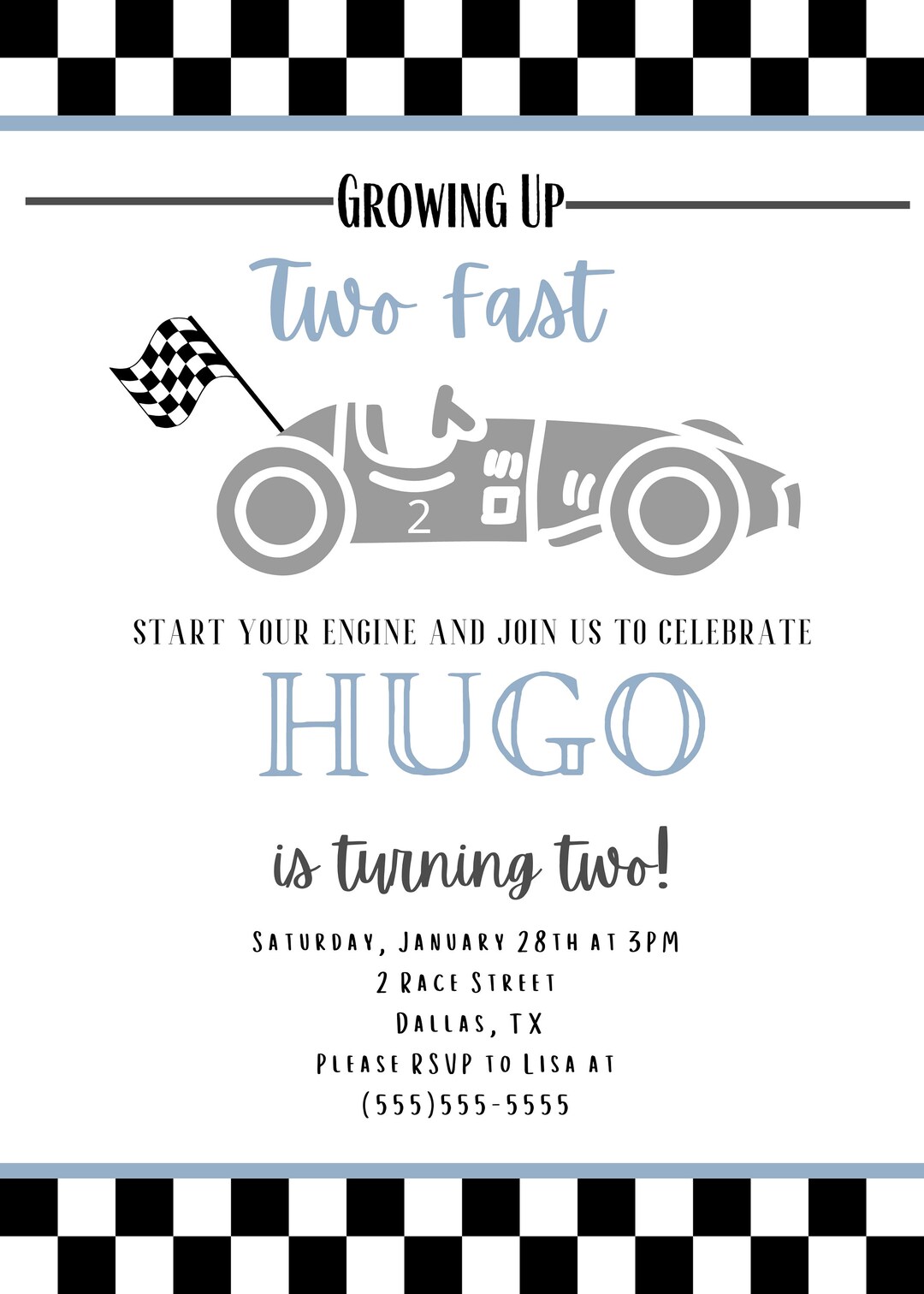 Race Car Invitation, Race Car Minimalist Birthday Party Invitation, Two ...