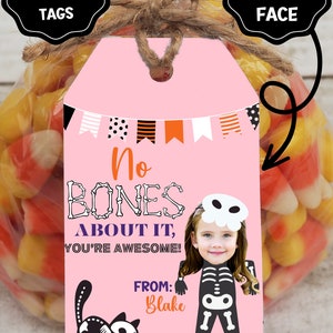 Skeleton Halloween Favor Tag, Custom Photo Halloween Treat Tag, Class ...