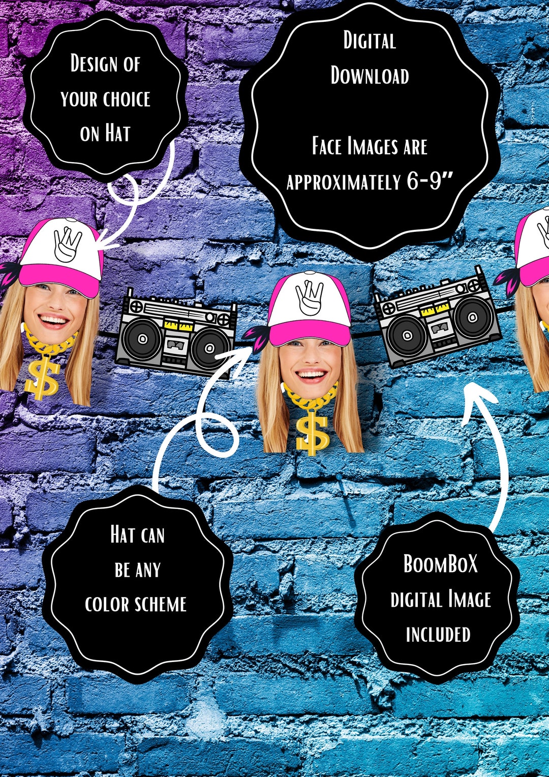 Custom Photo Banner Hip Hop Face Banner Printable Face - Etsy