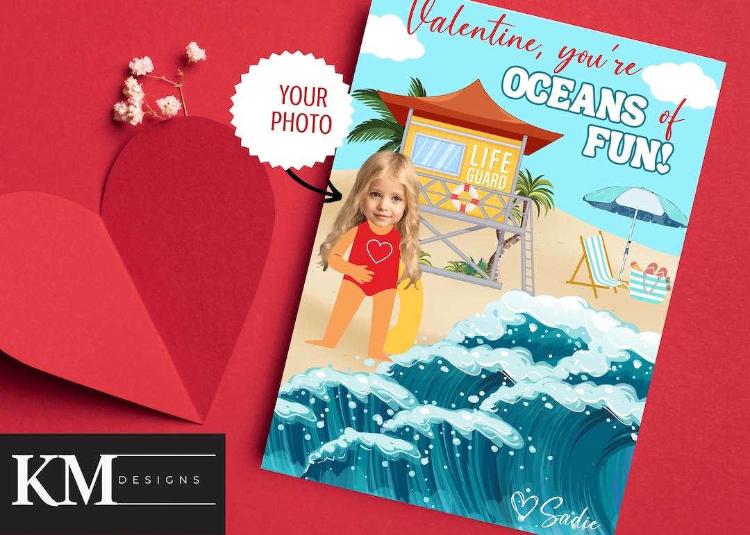 Beach Valentine, Ocean Valentine, Custom Photo Valentine, Lifeguard ...
